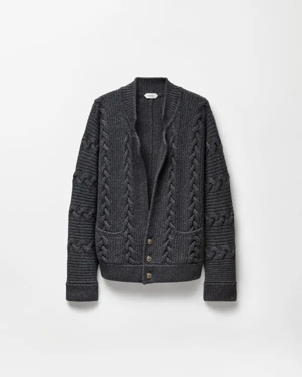 Versace Wool & Cashmere Knit Cardigan With Medusa Buttons - Gray