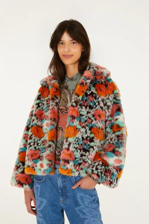 Farm Rio Floral Faux Fur Crop Jacket - Multi