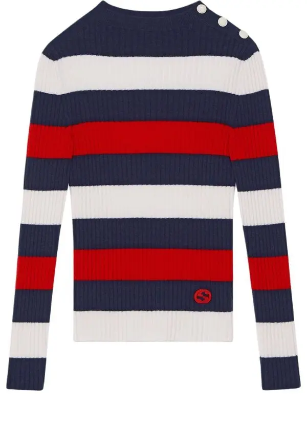 Gucci Striped Rib Stitch Wool Top 'ivory Blue Red - Ivory/blue/red
