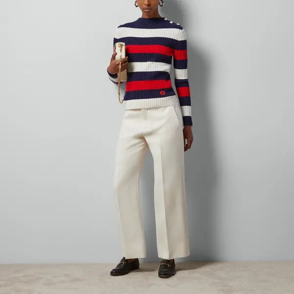 Gucci Striped Rib Stitch Wool Top 'ivory Blue Red