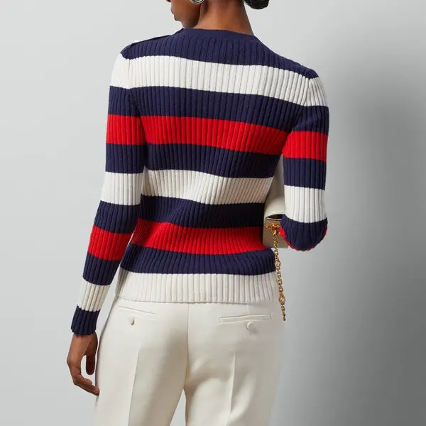 Gucci Striped Rib Stitch Wool Top 'ivory Blue Red