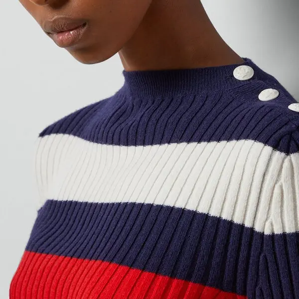 Gucci Striped Rib Stitch Wool Top 'ivory Blue Red