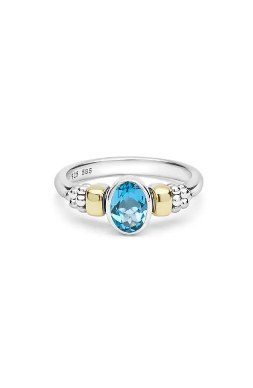 Lagos Signature Caviar Sterling Silver And 14k Gold Swiss Blue Topaz Ring
