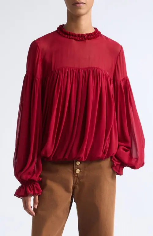 Ulla Johnson Floral Silk Chiffon Blouse - Cerise