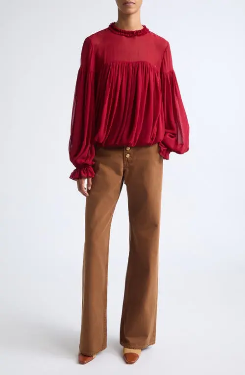 Ulla Johnson Floral Silk Chiffon Blouse - Cerise