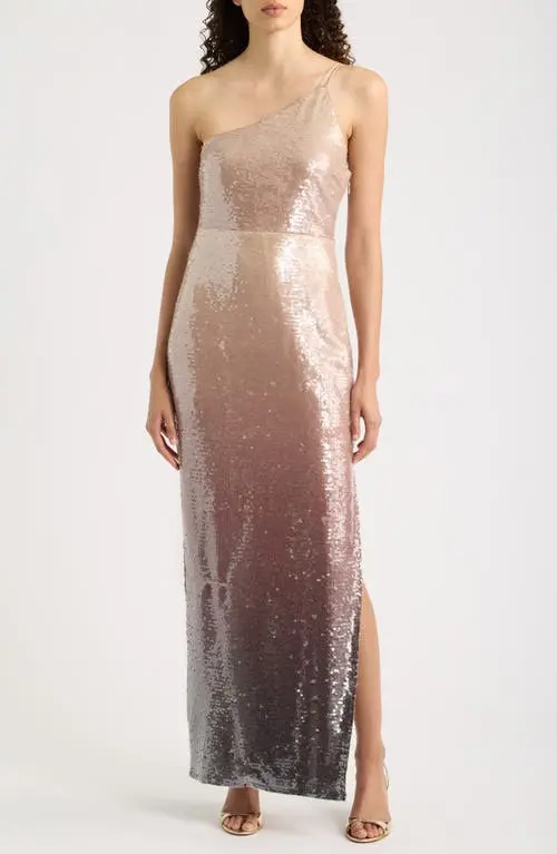 Line & Dot Mirage One-shoulder Sequin Gown
