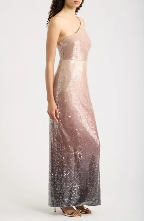 Line & Dot Mirage One-shoulder Sequin Gown