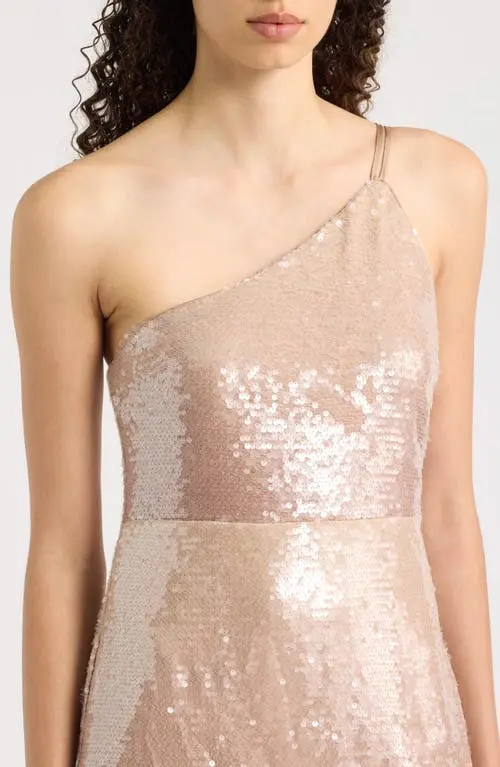 Line & Dot Mirage One-shoulder Sequin Gown