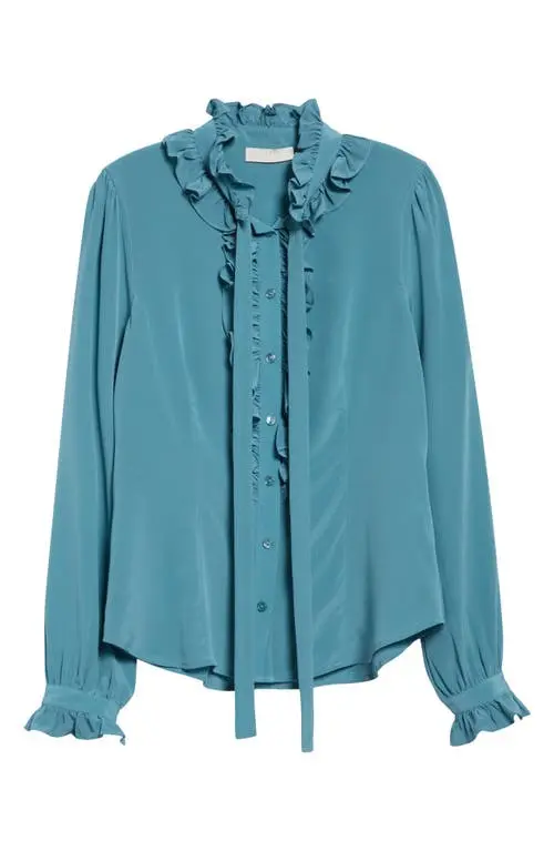 Ulla Johnson Catroux Ruffle Neck Silk Top - Heron