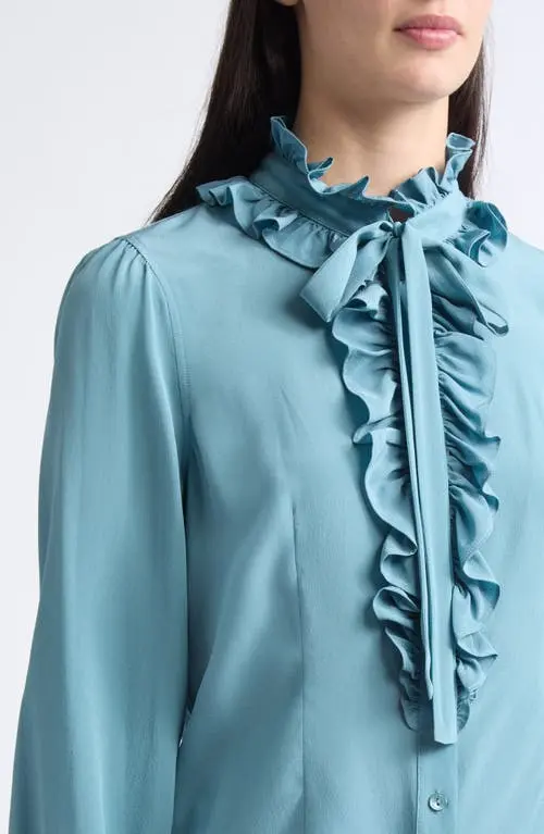 Ulla Johnson Ruffle Neck Silk Top - Heron