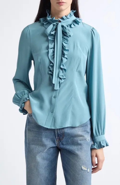 Ulla Johnson Ruffle Neck Silk Top - Heron
