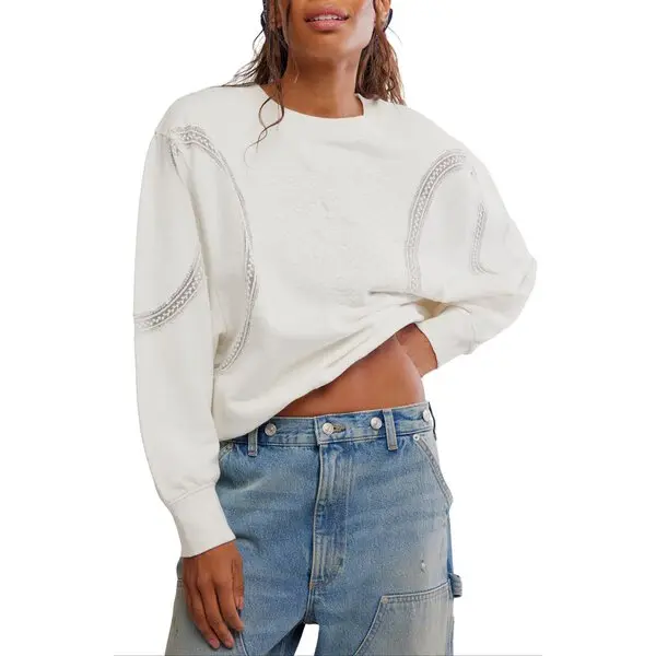 Free People Love Lace Sweatshirt - Clean Ivory