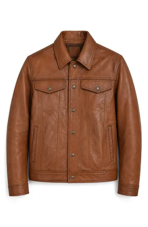 THE FRYE COMPANY Vintage Leather Trucker Jacket - Brown