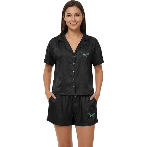 CONCEPTS SPORT Philadelphia Eagles Wink Dot Satin Jacquard Sleep Set - Black