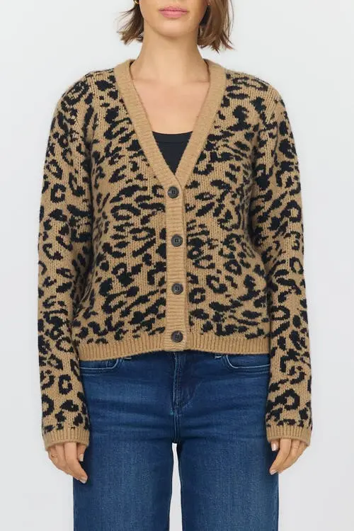 DEAR JOHN Naylani V-neck Leopard Print Cardigan
