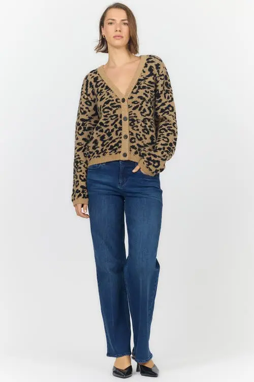 DEAR JOHN Naylani V-neck Leopard Print Cardigan