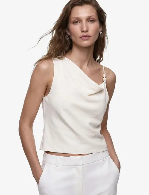 Koton Stone Detail Draped Cowl Neck Top