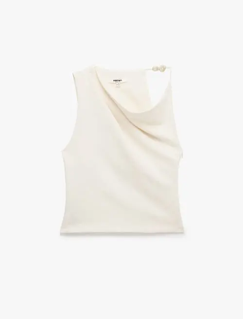 Koton Stone Detail Draped Cowl Neck Top