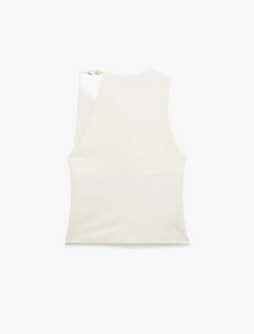 Koton Stone Detail Draped Cowl Neck Top