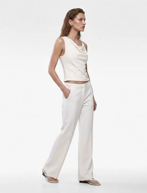 Koton Sleeveless Draped Cowl Neck Top With Stone Detail - Ecru