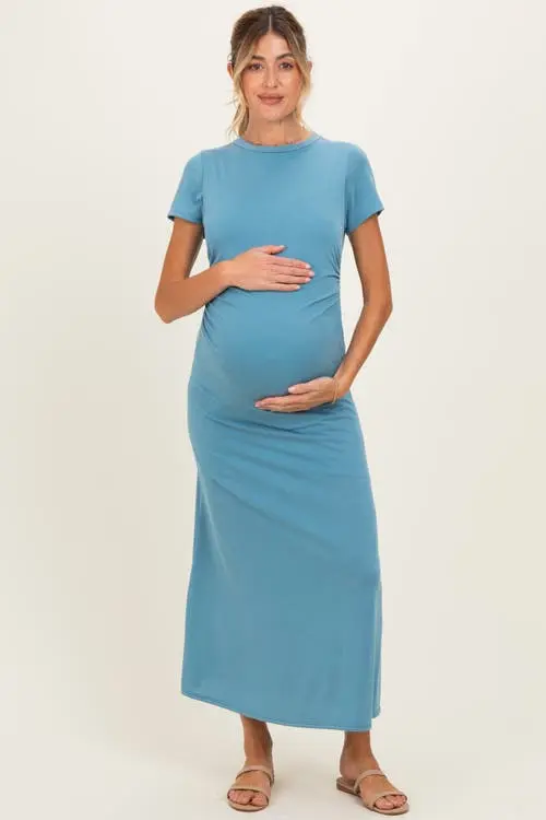 PINKBLUSH Short Sleeve Ruched Midi Dress