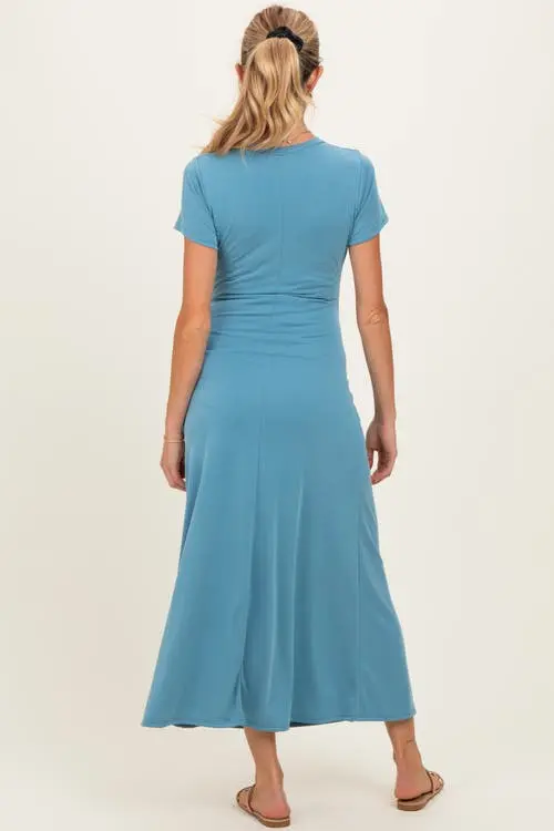 PINKBLUSH Short Sleeve Ruched Midi Dress
