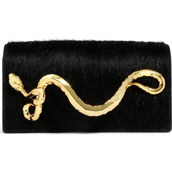 Alexis Bittar Serpent Side Handle Leather Clutch - Black Fur