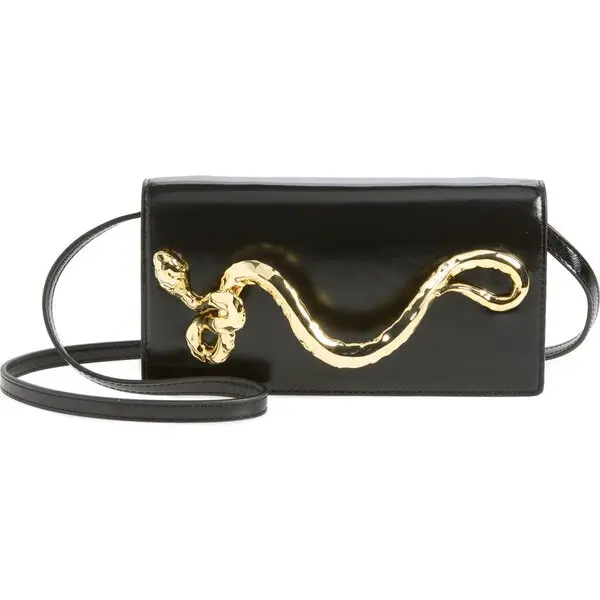 Alexis Bittar Serpent Side Handle Leather Clutch - Black