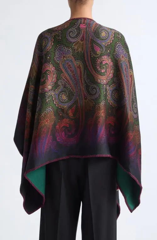 Etro Ombré Paisley Swirl Reversible Wool Blend Cape