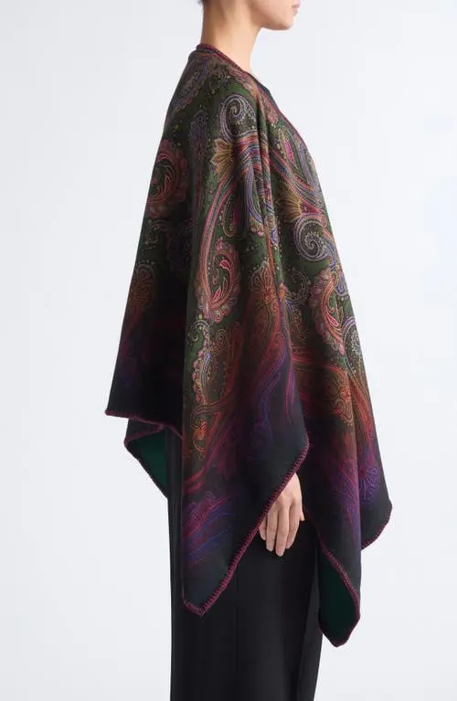 Etro Ombré Paisley Swirl Reversible Wool Blend Cape