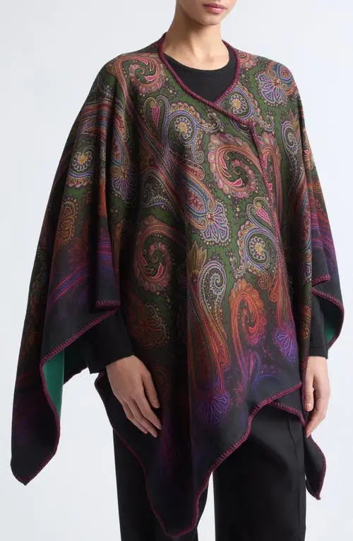 Etro Ombré Paisley Swirl Reversible Wool Blend Cape