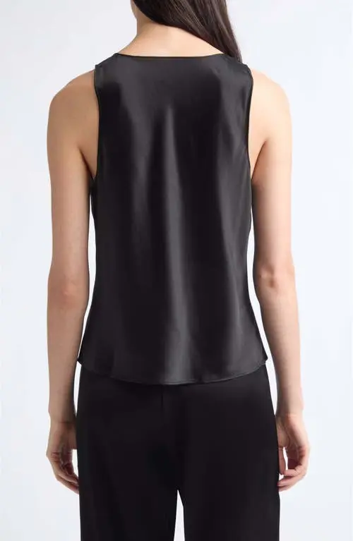 LESET Barb Satin Scoop Neck Tank - Black
