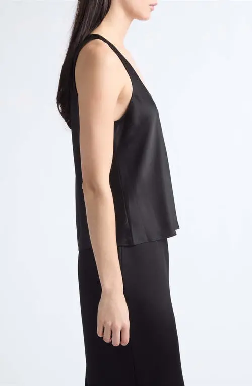 LESET Barb Satin Scoop Neck Tank - Black