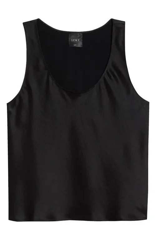 LESET Barb Satin Scoop Neck Tank - Black