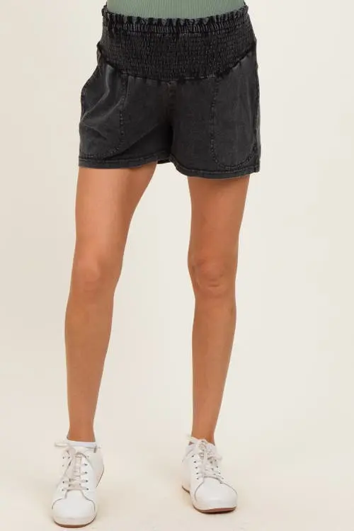 PINKBLUSH Smocked Waist Mineral Wash Shorts