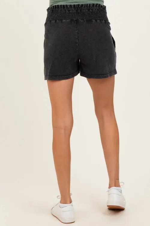 PINKBLUSH Smocked Waist Mineral Wash Shorts