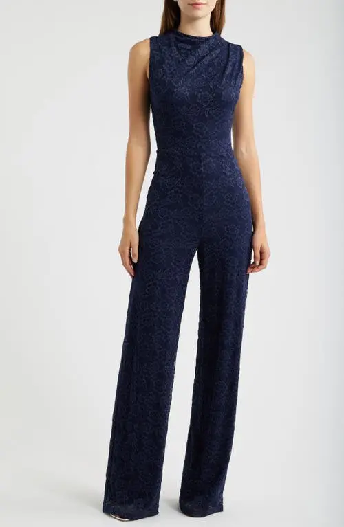 Black Halo Corrine Lace Wide Leg Jumpsuit - Navy