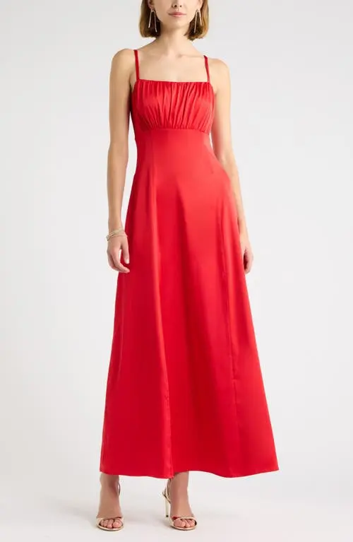 Chelsea28 Satin Square Neck Spaghetti Strap Maxi Dress - Red Pepper