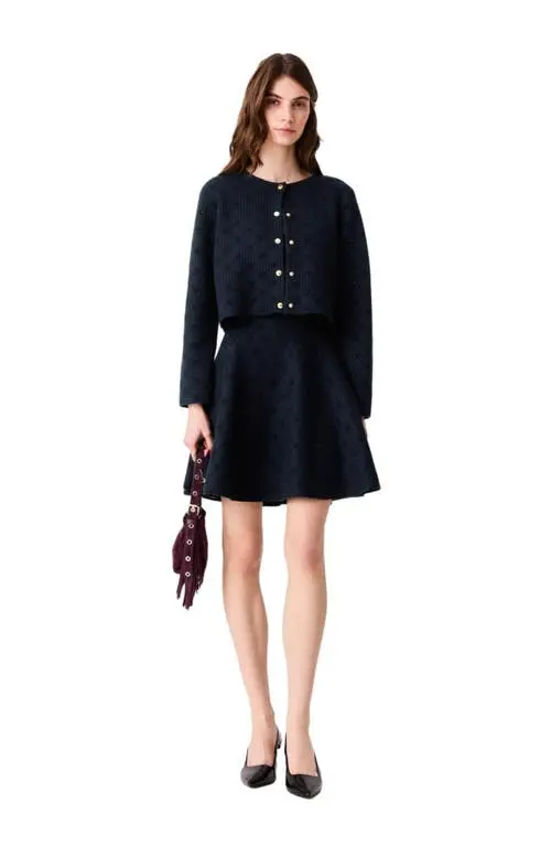 Maje Jacquard Cardigan With Sequins - Navy