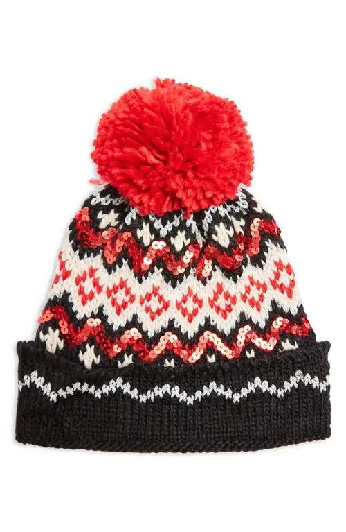 Topshop Sequin Fair Isle Pom Beanie