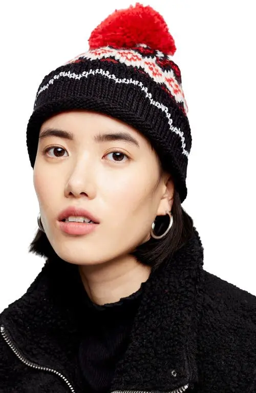 Topshop Sequin Fair Isle Pom Beanie
