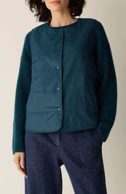 Eileen Fisher Round Neck Quilted Vest - Blue