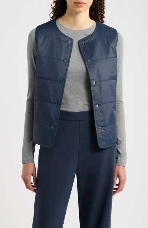 Eileen Fisher Round Neck Quilted Vest - Maritime