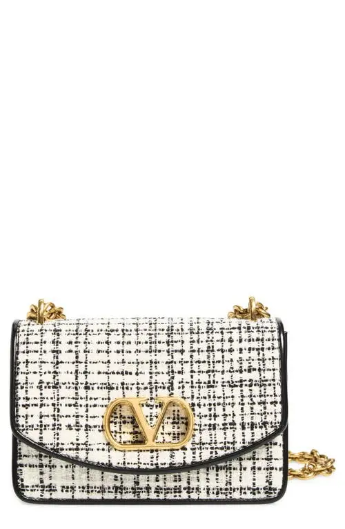 Valentino Garavani Small Vain Tweed & Leather Shoulder Bag - Vanilla