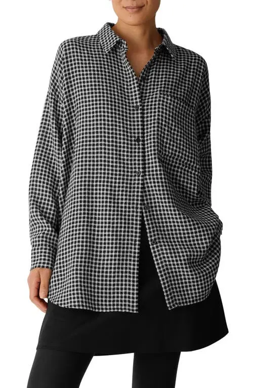 Eileen Fisher Classic Collar Longline Button-up Shirt - Black