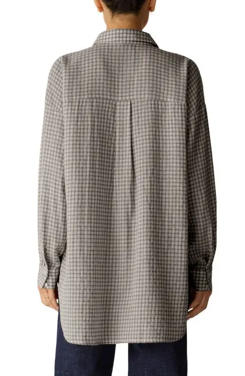 Eileen Fisher Classic Collar Longline Button-up Shirt - Pale Stripe