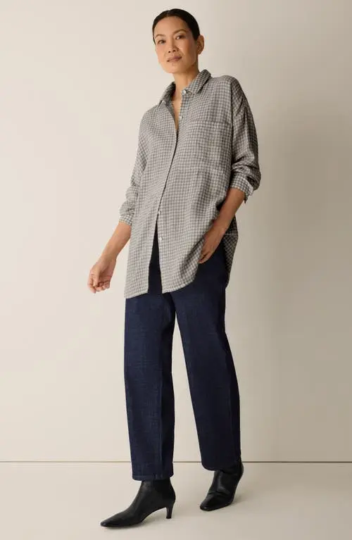 Eileen Fisher Classic Collar Longline Button-up Shirt - Pale Stripe