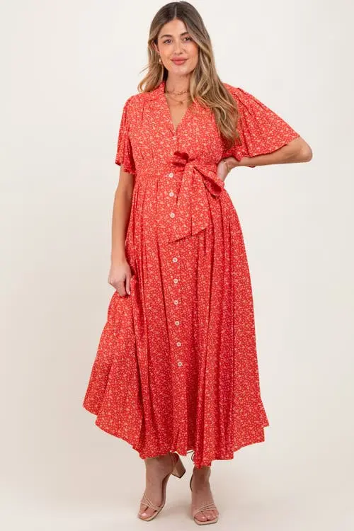PINKBLUSH Flutter Sleeve Button Down Maxi Dress