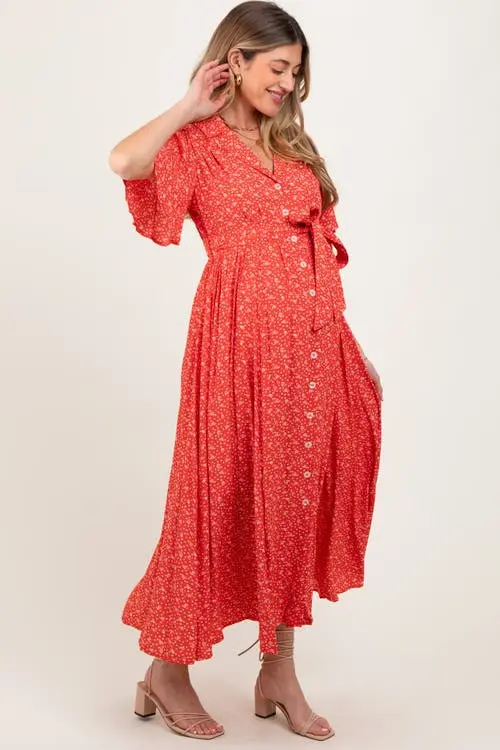 PINKBLUSH Flutter Sleeve Button Down Maxi Dress