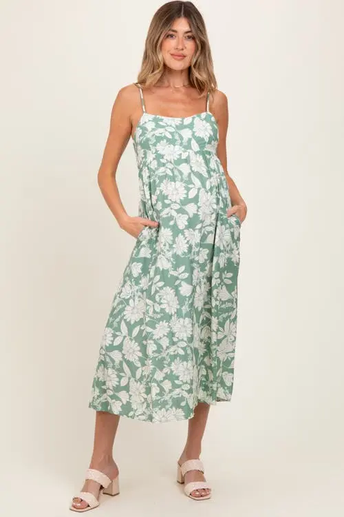 PINKBLUSH Olive Floral Sleeveless Midi Dress